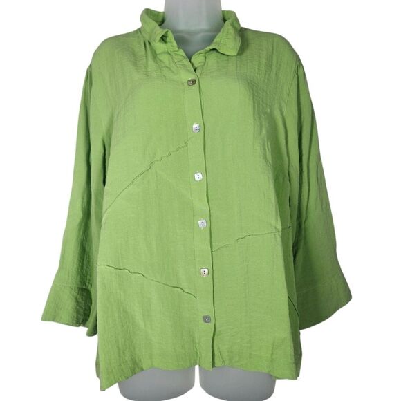 John Mark | Tops | John Mark Top Womens Xl Button Front Line Green Long ...